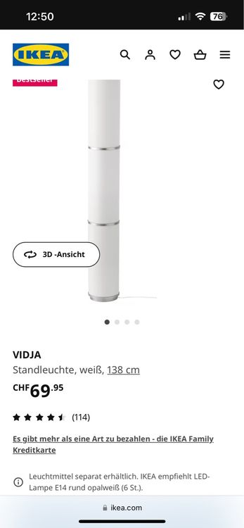 Stehlampe Ikea (Gebraucht) in Unterentfelden für CHF 10 – nur Abholung auf Ricardo kaufen