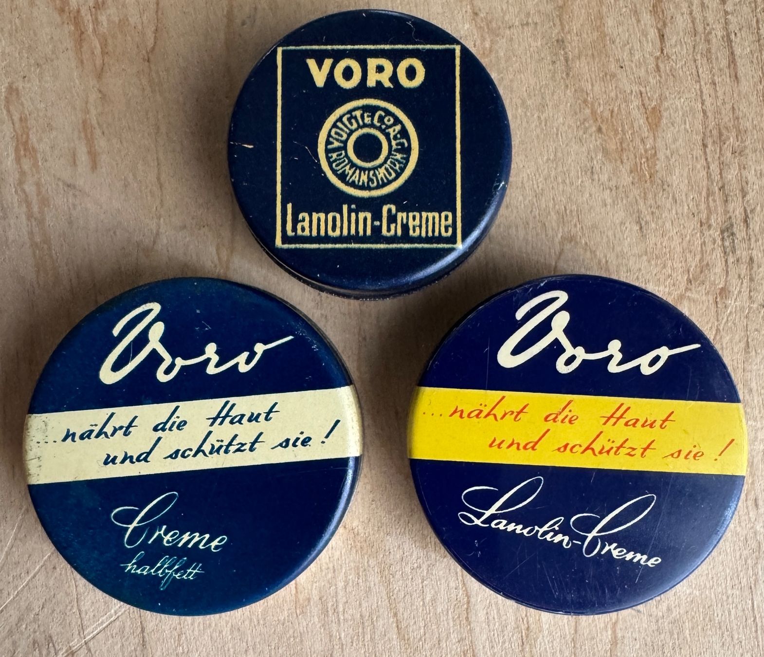 3 x kleine alte Blechdose Voro Creme Probe Verkaufsladen 3cm (Gebraucht ...