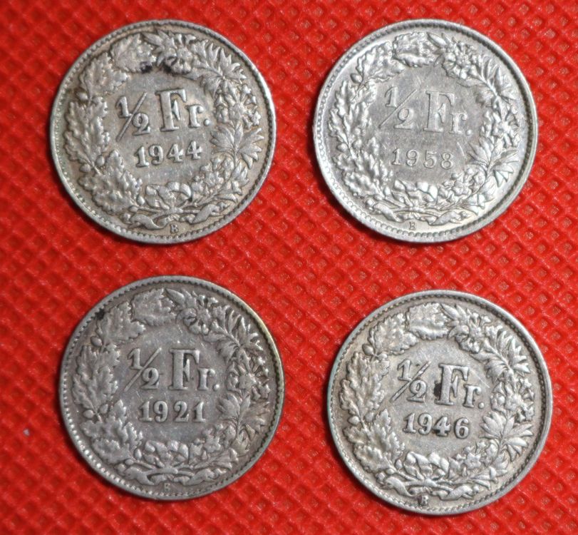 50 Rappen Lot Silbermünzen 1921, 1944, 1946, 1958 | Kaufen auf Ricardo