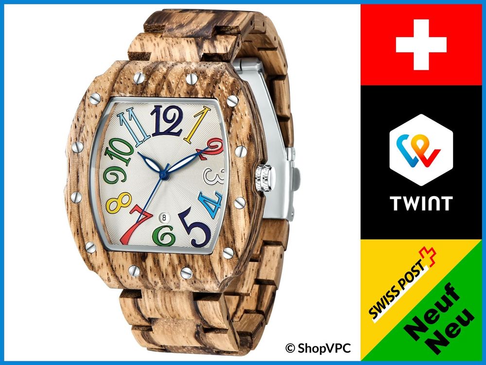 Holzarmbanduhr - Geometrisches Design - Eleganz - Holzuhr | Kaufen auf Ricardo