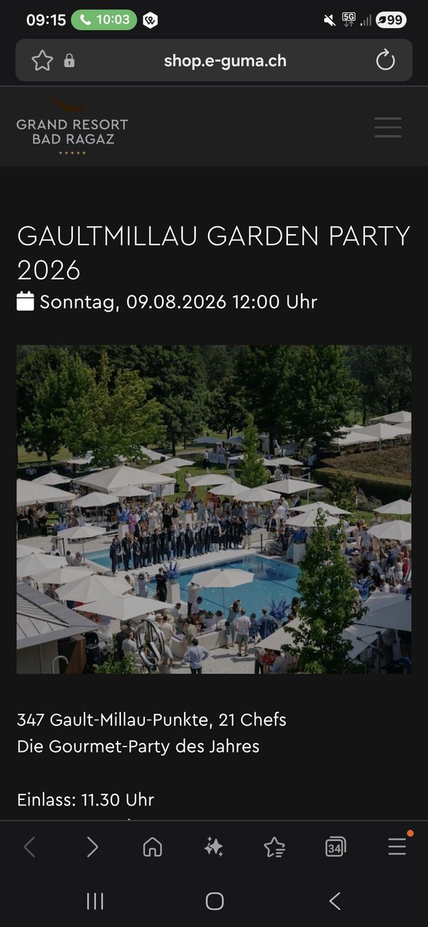 Gault Millau Garden Party 2026 Bad Ragaz 2 Tickets (Neu und ...
