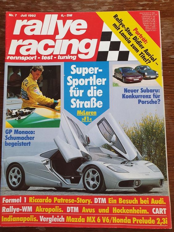 Rallye Racing 7/92 McLaren F1 Subaru SVX 911 MX 6 Prelude xx (Gebraucht ...