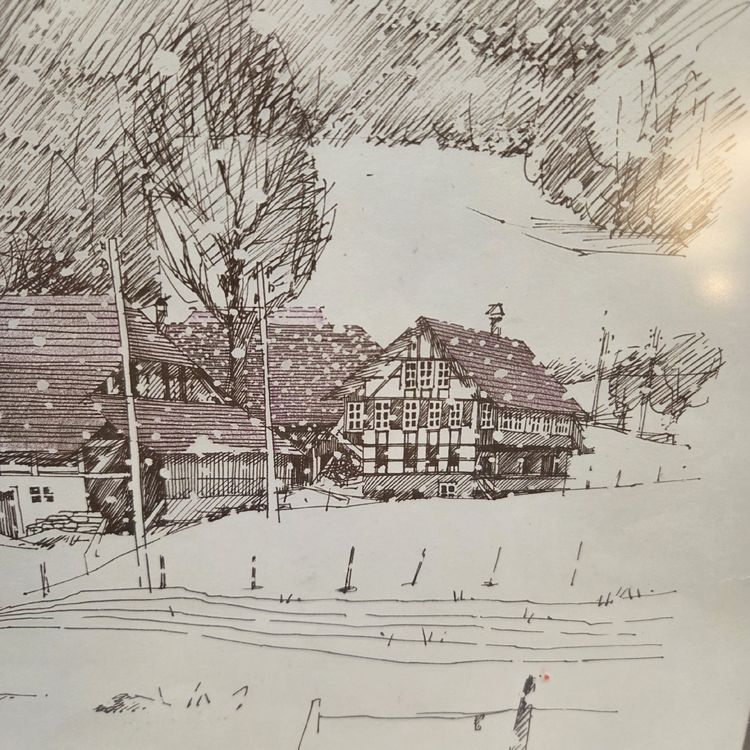 Gerahmte Winterzeichnung von Roy Egger, Jahr 1982. (Gebraucht) in Stans ...