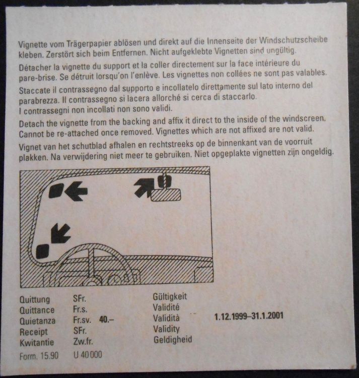 Vignette 2000 Autobahnvignette 2000 Originalträger gebraucht (Gebraucht ...