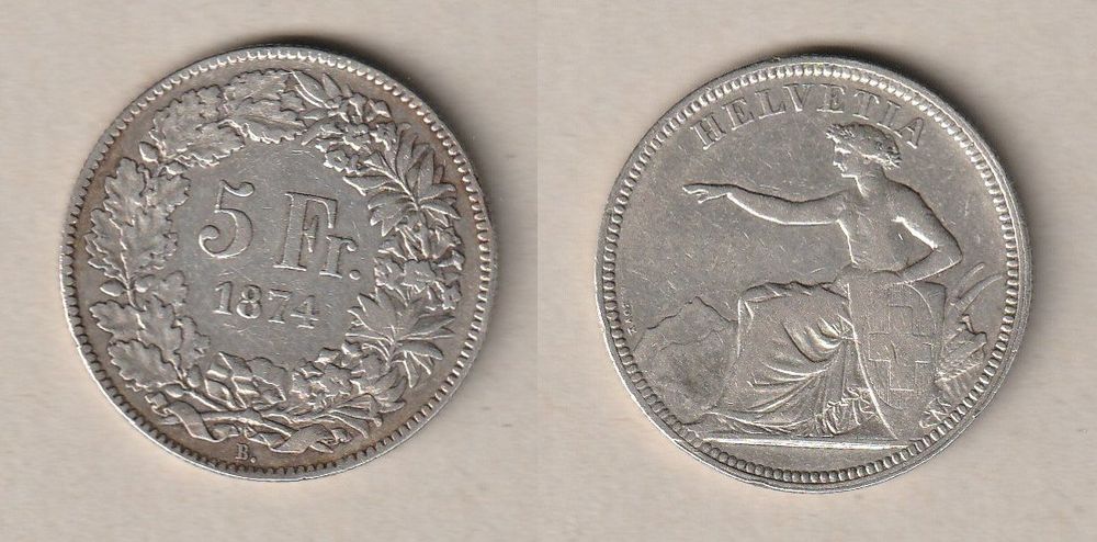 5 Franken 1874 B. sitzende Helvetia (Gebraucht) in Allschwil für CHF 135 – mit Lieferung auf ...