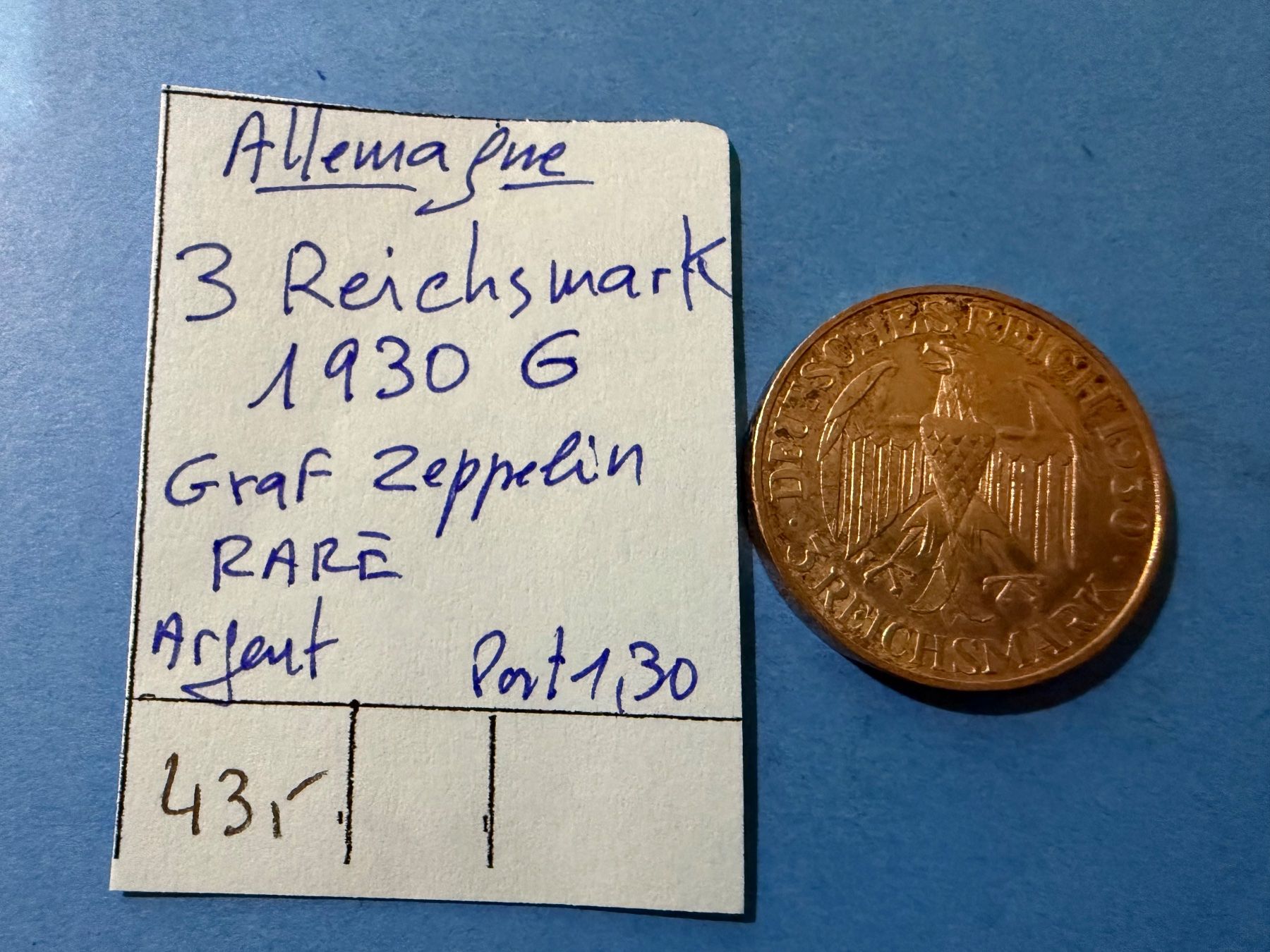 ALLEMAGNE : 3 REICHSMARK 1930 G - RARE - GRAF ZEPPELIN (Gebraucht) in ...