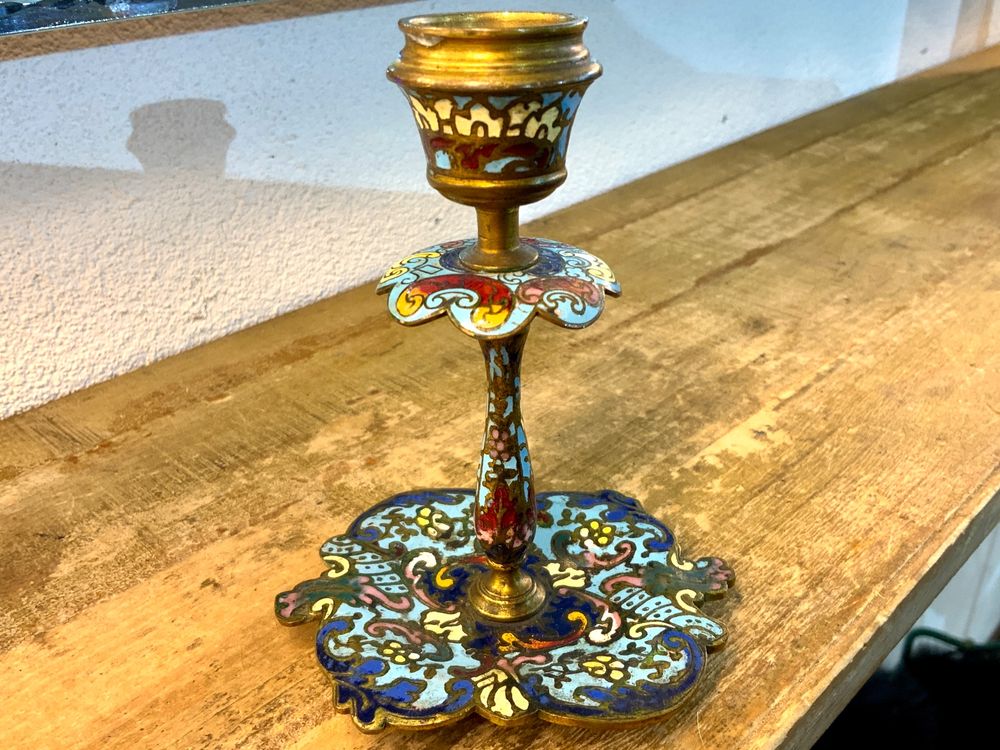 JUGENDSTIL KERZENLEUCHTER BRONZE EMAIL FRANKREICH UM 1900 | Kaufen auf Ricardo