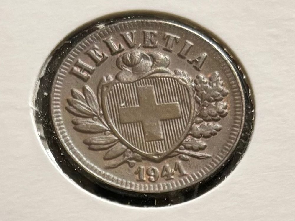 Schweiz 2 Rappen 1941 unz Schild Freiheitshut + Patina + (Neu (gemäss Beschreibung)) in Speicher ...