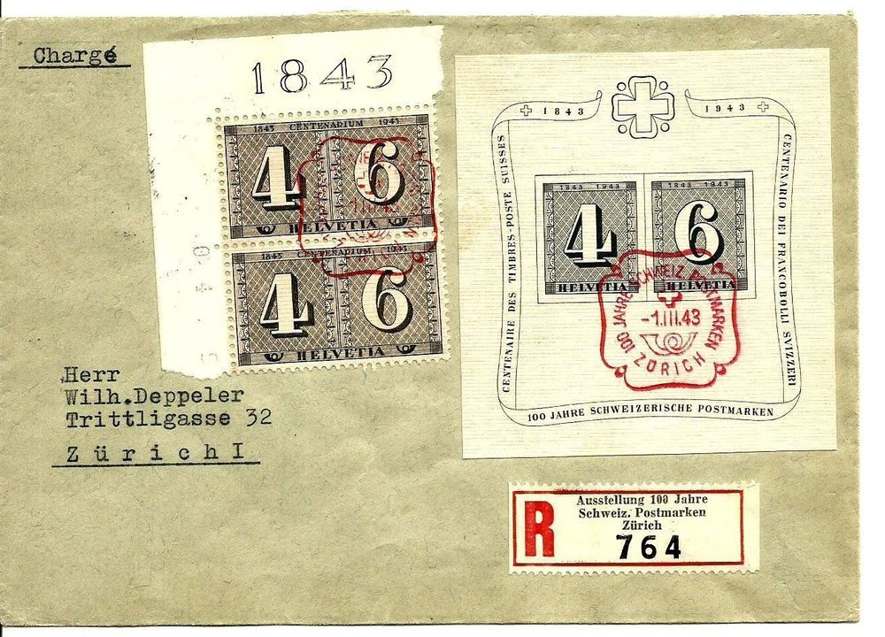 ES BRIEF BLOCK ZÜRICH 4/6 1943 (Gebraucht) in Aarau für CHF 10 – mit ...