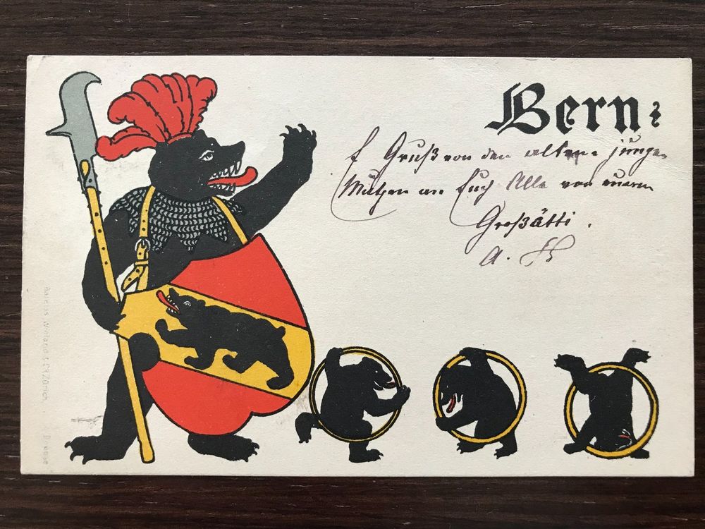 BÄRENKARTE (Kanton) Bern mit Wappen und vier Bären 1900 (Gebraucht) in ...