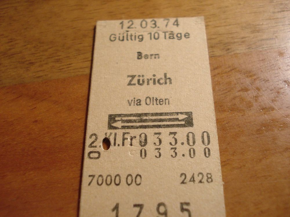 Kartonbillet Bern- Zürich, 1974, via Olten (Gebraucht) in Niederwil AG für CHF 1 – mit Lieferung ...