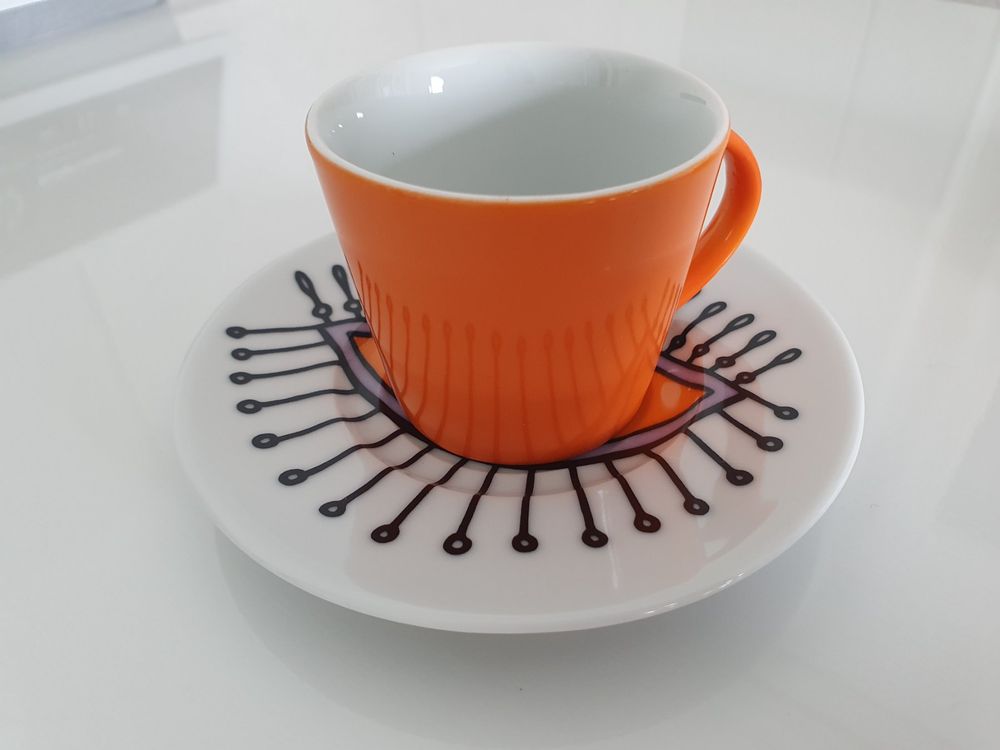 4 x Oranges Kaffeetaessli mit Unterteller, NEU! (Neu und ...