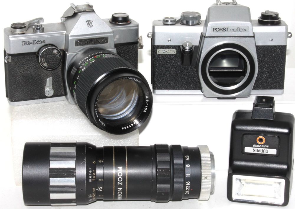 yx / COSINA HI-LITE + PORST REFLEX CX3 + Objektive + Blitz (Gebraucht ...
