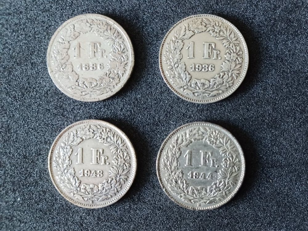 Münzen 1 Fr 1886 1936 1943 1944 Silber (Gebraucht) in Thun für CHF 13 – mit Lieferung auf ...