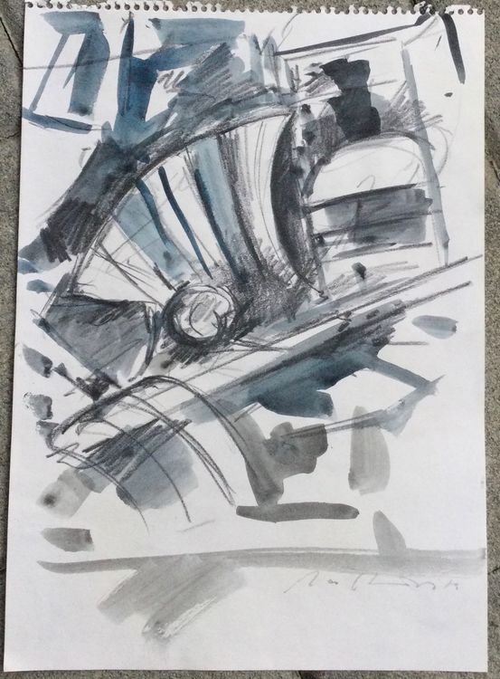 Abstrakte Mischtechnik Zeichnung Unleserlich Signiert | Kaufen auf Ricardo