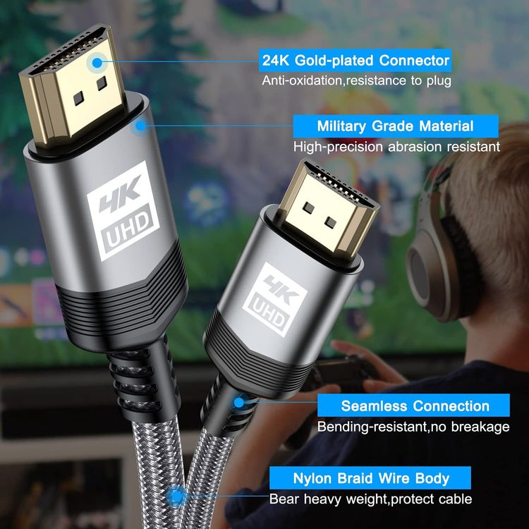 HDMI Kabel 2m gesleevt vergoldete Anschlüsse 4K UHD 2160p HD (Gebraucht ...