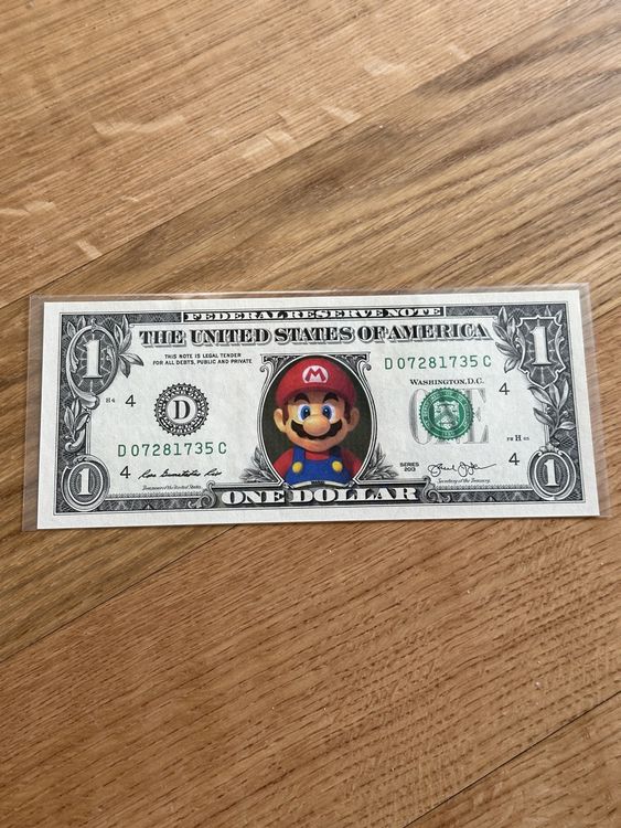 Véritable Billet de 1 Dollars US à l’effigie de Mario Bros (Neu und ...