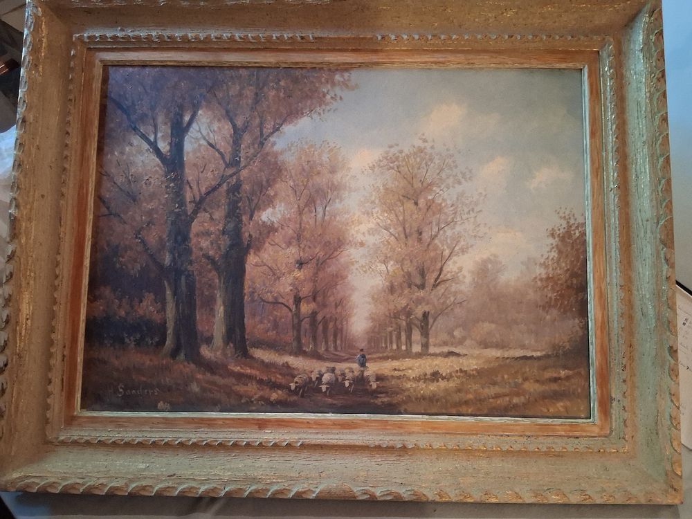 Oelgemälde von H. Sanders "Hirte mit Schafherde" (Gebraucht) in ...