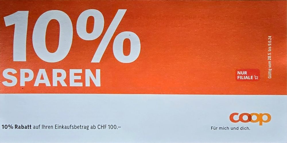 Gutschein 10% Rabatt ab 100.00 Franken Coop Supermarkt | Kaufen auf Ricardo
