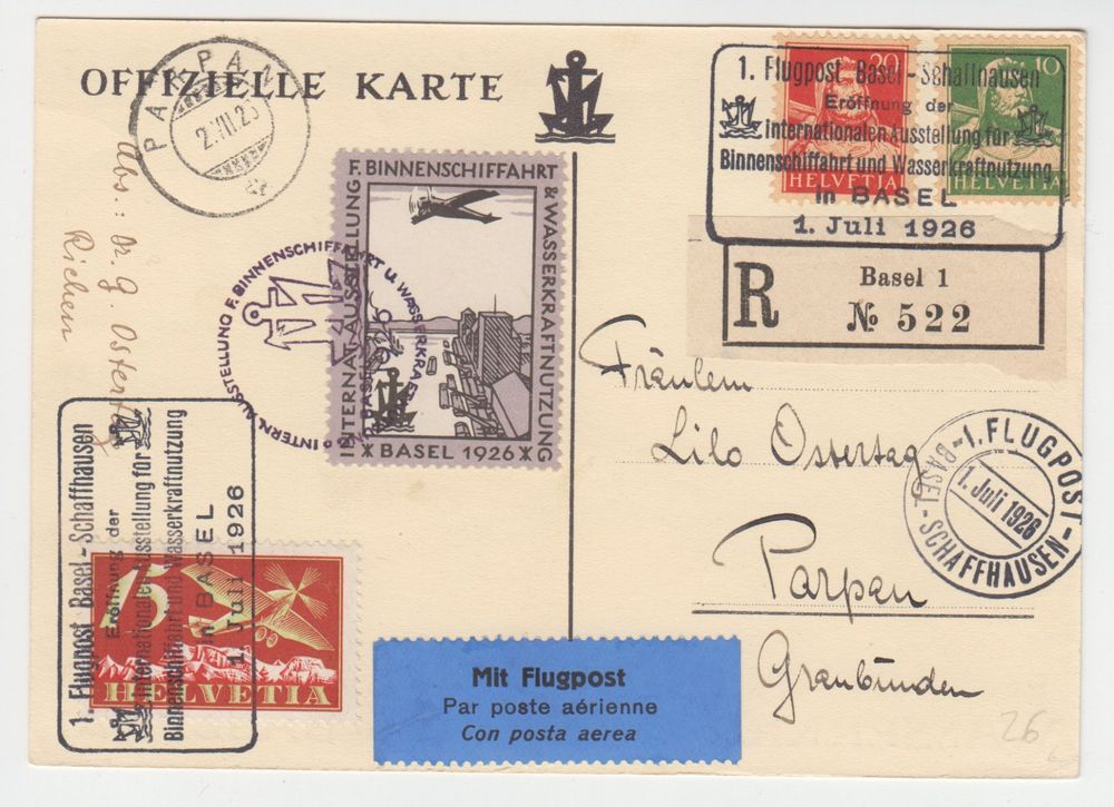 Vol Basel - Schaffhausen 1926 + vignette n° 18 | Kaufen auf Ricardo