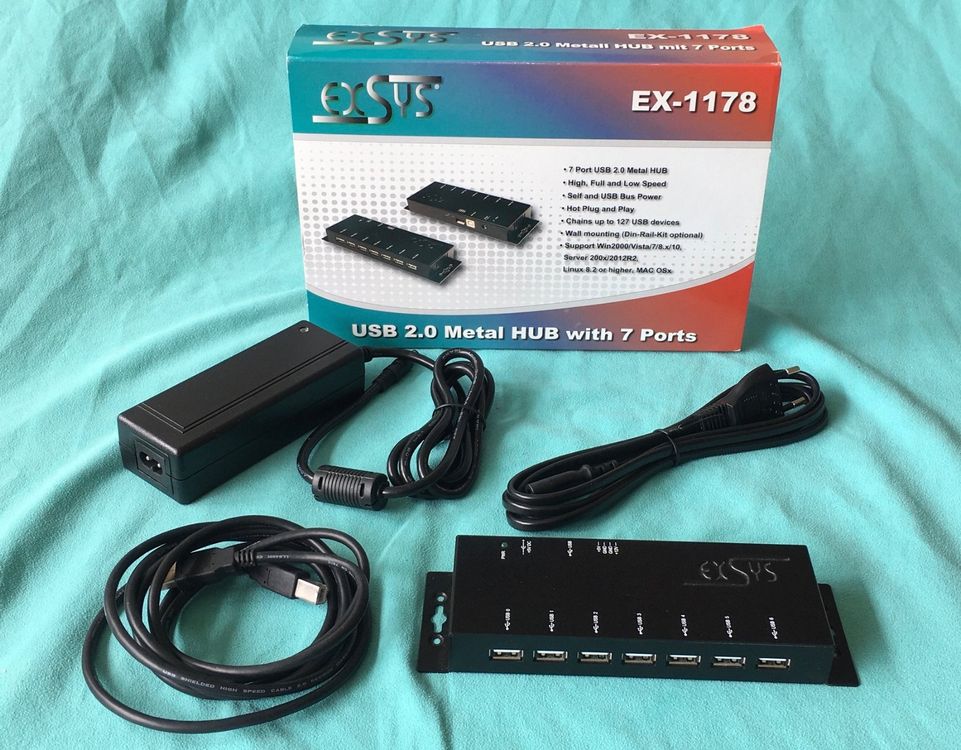 EXSYS USB Hub aus Metall | 7 Ports | Modell EX-1178 (Gebraucht) in ...