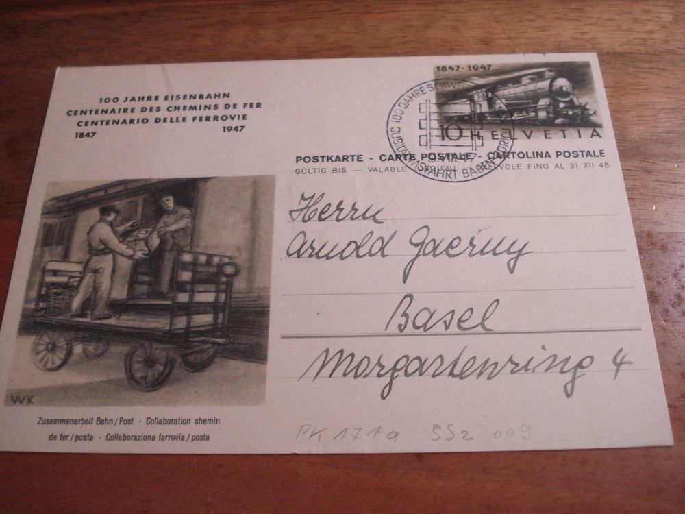 Ganzsache 1947, 100 Jahre Eisenbahn Rückseite Satz ET-o (Gebraucht) in Niederwil AG für CHF 1 ...