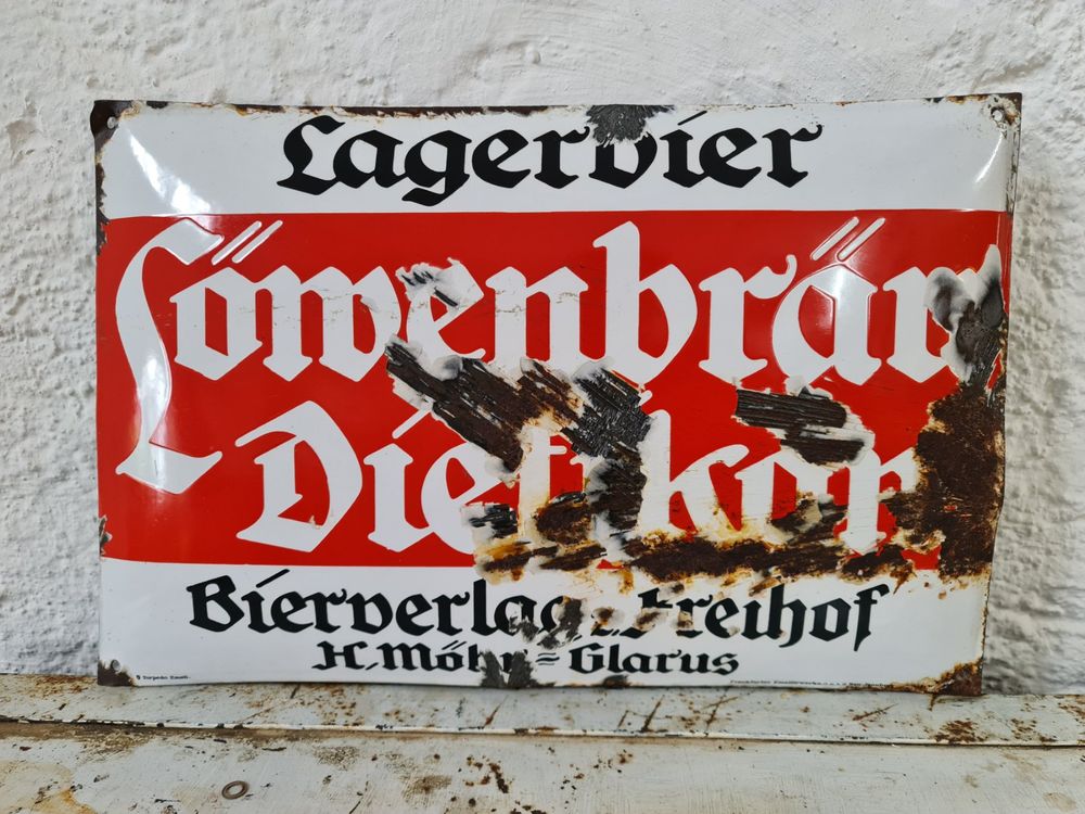 Original Löwenbräu Bier Emaille Schild Emailschild Schild | Kaufen auf ...
