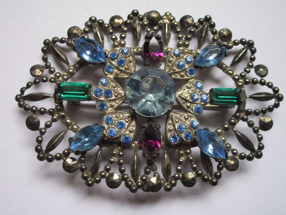Antike Brosche mit farbigen Steinen und Markesiten | Kaufen auf Ricardo