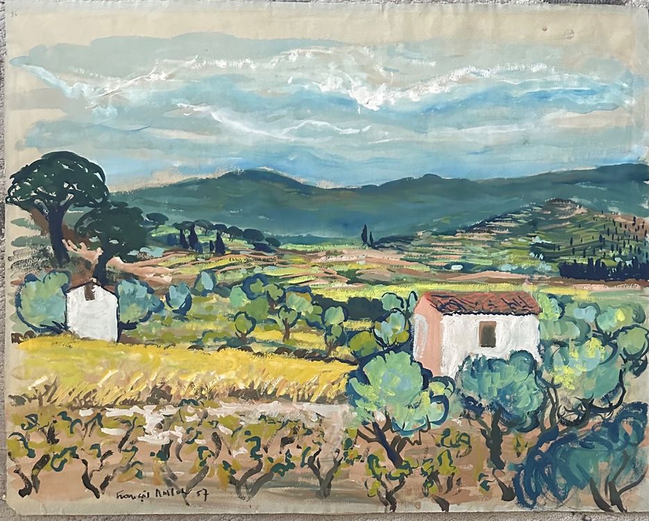 50.er Jahre Landschafts Gouasche Gemälde Unl.Sign | Kaufen auf Ricardo