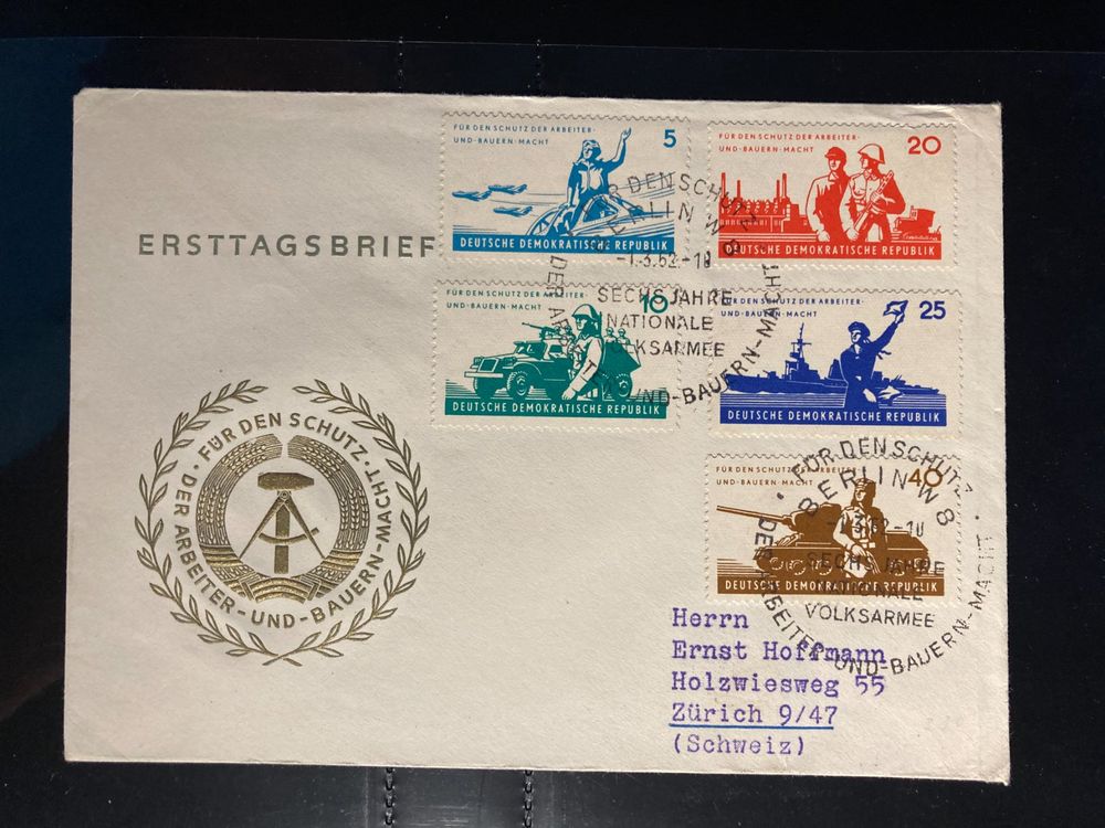 DDR 1962 Ersttagsbrief Satz nationale Volksarmee gelaufen (Gebraucht) in Liestal für CHF 1.5 ...