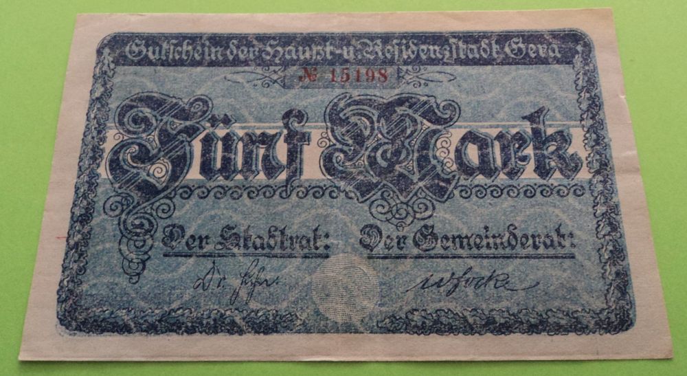 Deutschland: 5 Mark Stadt Gera 1919, SS (Gebraucht) in für CHF 4 – mit ...