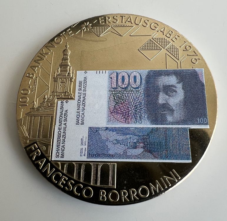 Medaille, Francesco Borromini 100.- Franken Banknote (Neu (gemäss ...