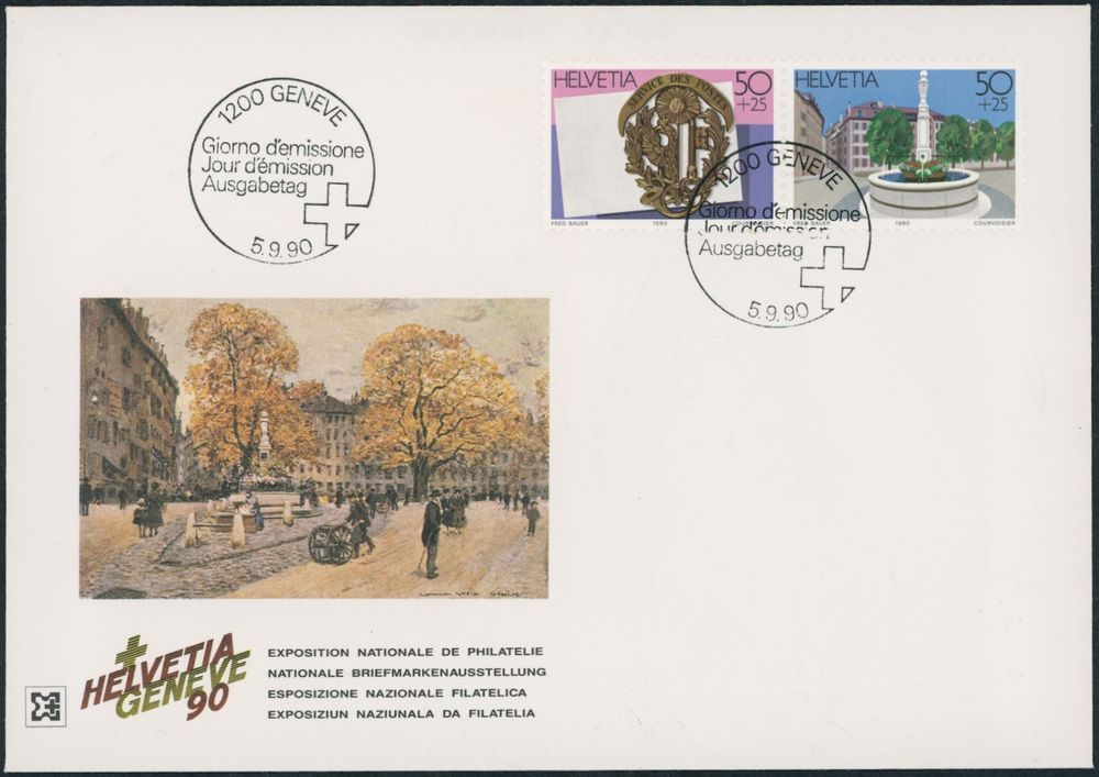 1990 - Helvetia Genève 90 - Zusammenhängende - FDC U1 ET (Gebraucht) in Schindellegi für CHF 22. ...