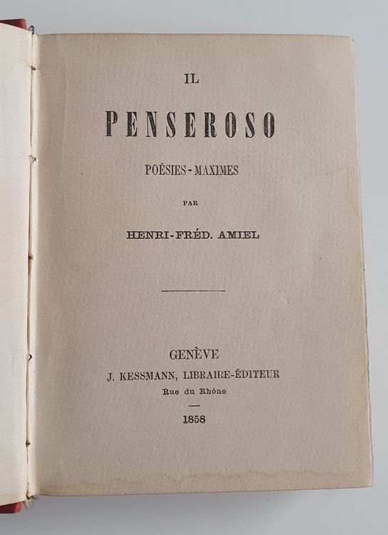 1858 - Il penseroso - livre (D'occasion) à Fortunau (Ayent) pour CHF ...