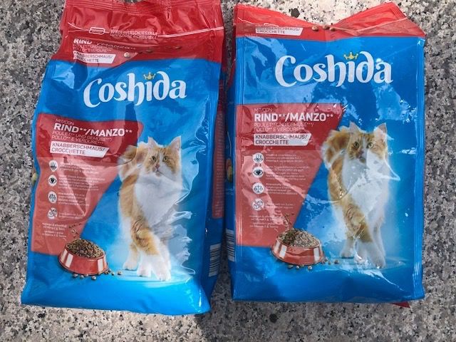 2 x 2 Kilo Katzen-Trockenfutter (Kroketten) Coshida m. Rind (Neu ...
