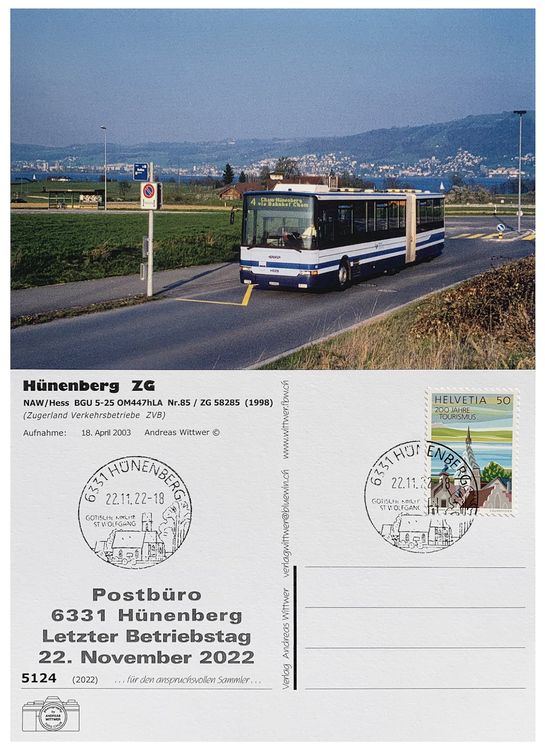 Hünenberg Zug Letzttagskarte Post Bus ZVB NAW Hess BGU 5-25 | Kaufen ...