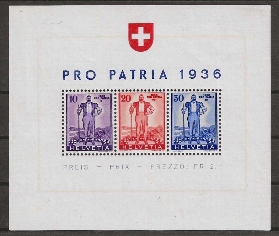 1936 : Pro Patria Block W8 - postfrisch ** (Neu (gemäss Beschreibung)) in Gümligen für CHF 19 ...