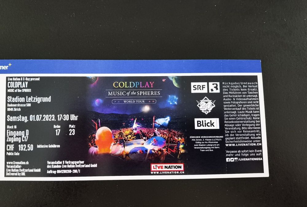 Coldplay 01.07.2023 in Zürich / Sitzplatz | Kaufen auf Ricardo