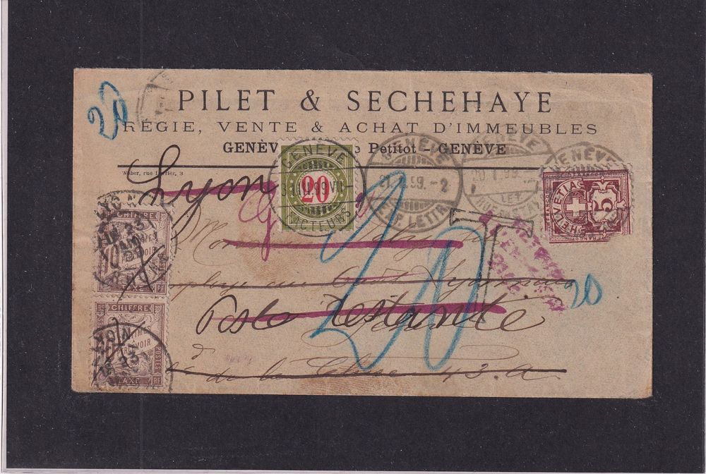 Lettre Pillet & Sechehaye Cenève 1899 - Taxée - Retour (Gebraucht) in ...