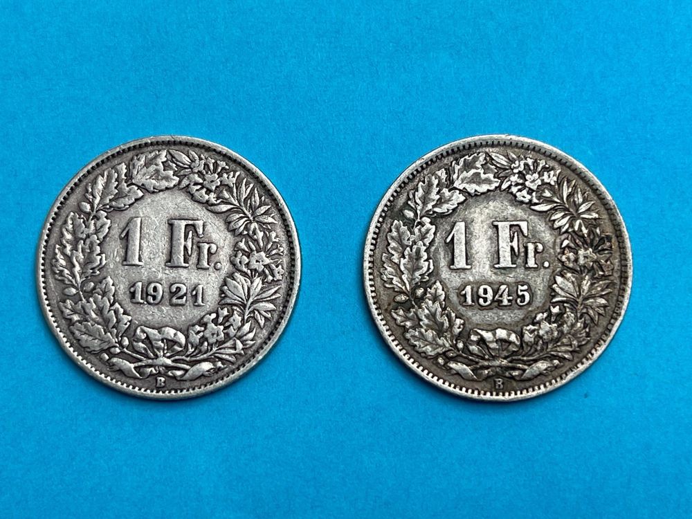 Silbermünzen 1 Fr. 1921 & 1945 (Gebraucht) in Buonas für CHF 6 – mit Lieferung auf Ricardo kaufen
