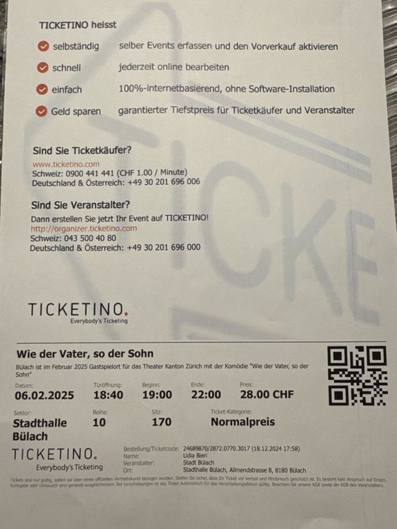 2 Theater Ticket | Kaufen auf Ricardo