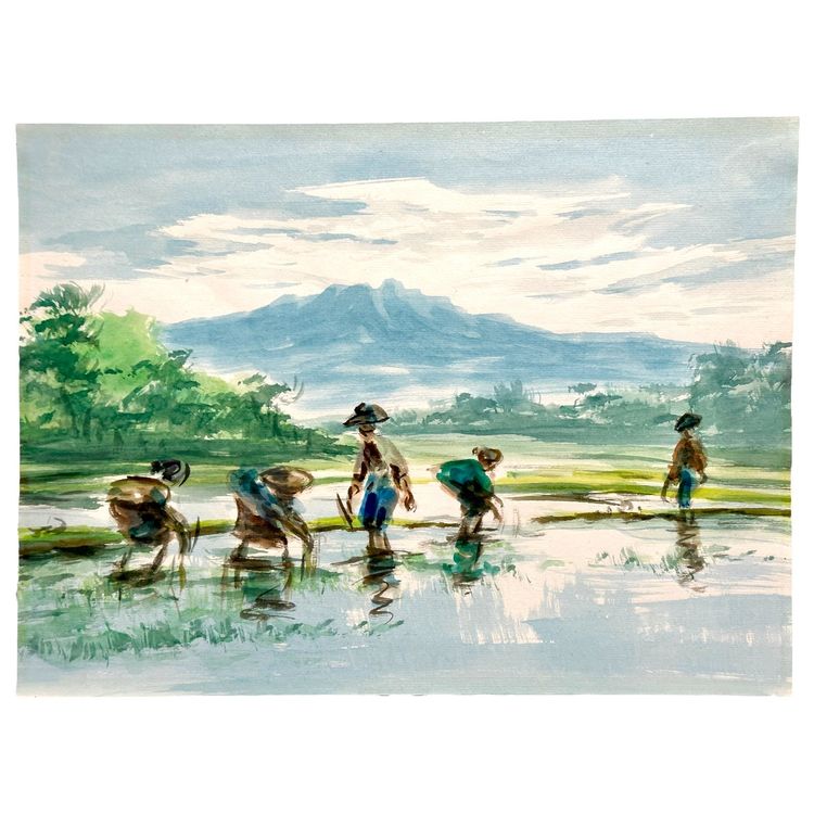 Ancienne aquarelle signée sur papier vergé Indochine Vietnam | Kaufen auf Ricardo