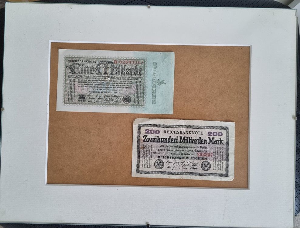 Reichsmark 1 Milliarde und 200 Milliarden gerahmt 1923 (Gebraucht) in Balgach für CHF 15 – mit ...