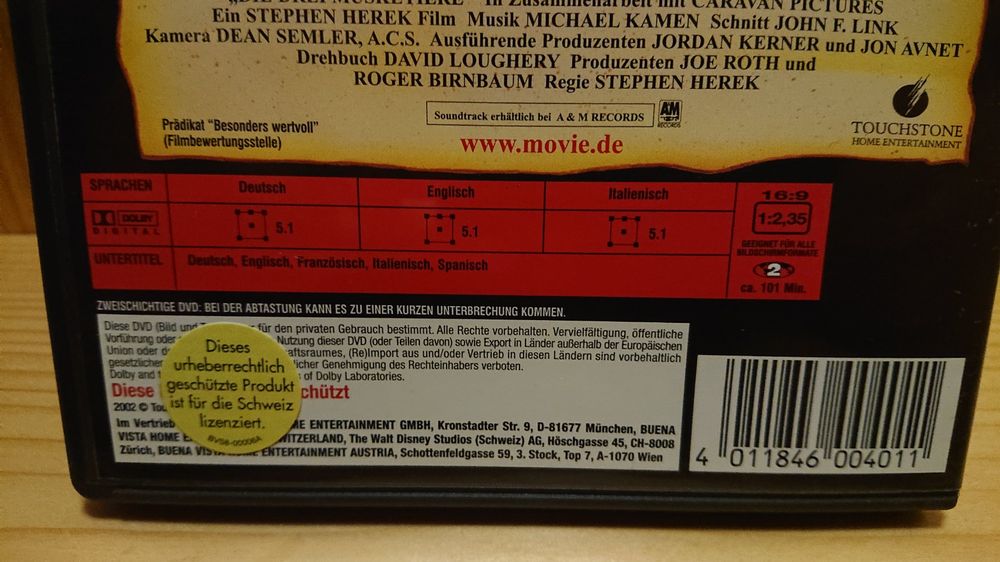 DIE DREI MUSKETIERE DVD mit Charlie Sheen 1993 (Gebraucht) in ...