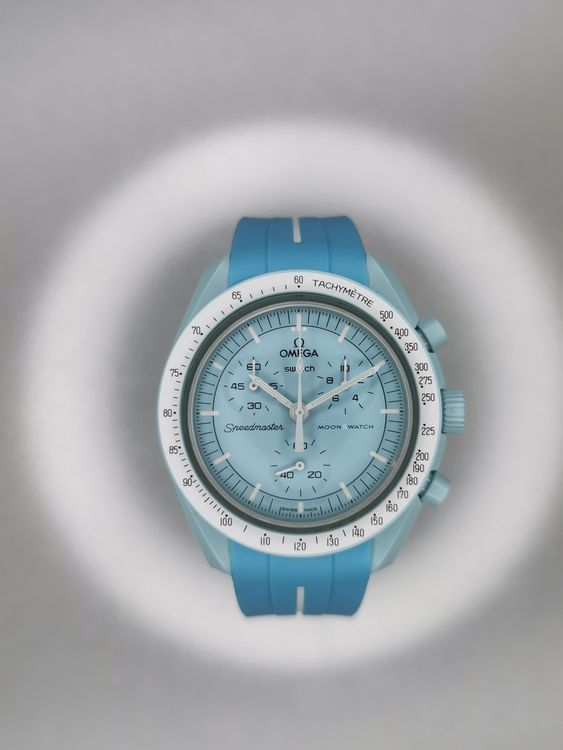 Omega Swatch Strap - Light Blue white line | Kaufen auf Ricardo