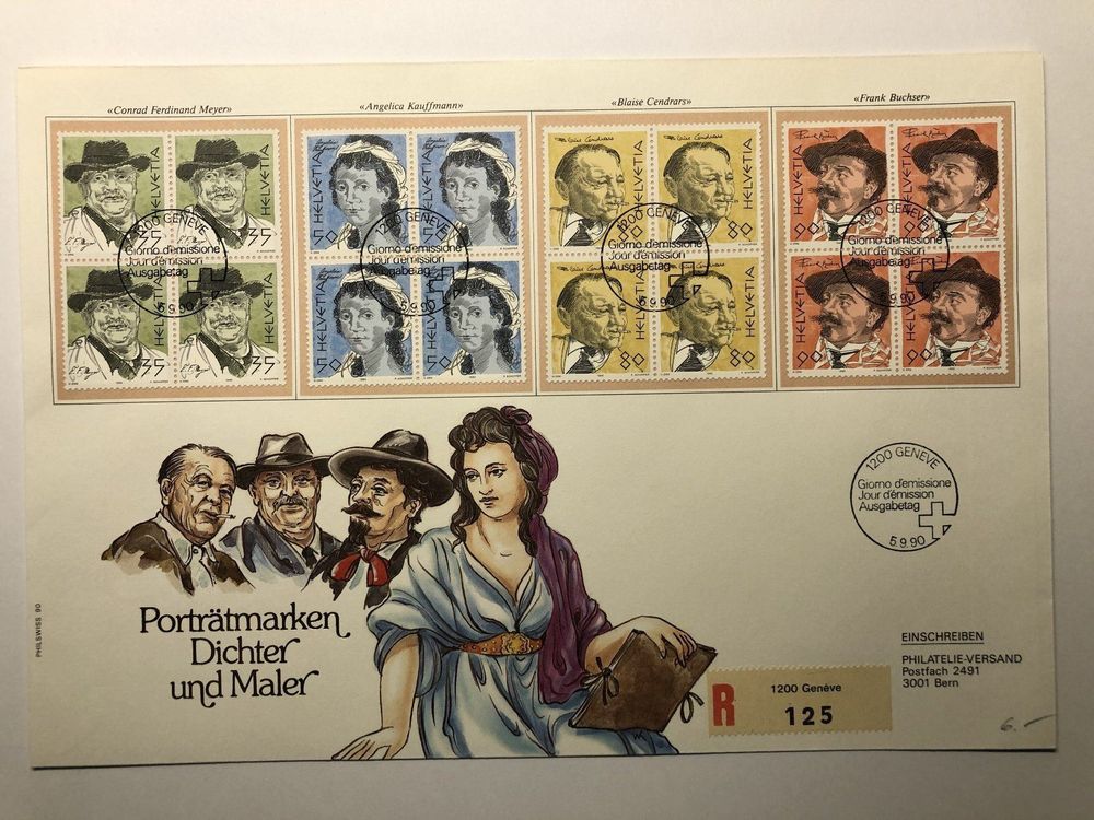 FDC Grossbrief Porträtmarken Dichter und Maler 1990 ET | Kaufen auf Ricardo