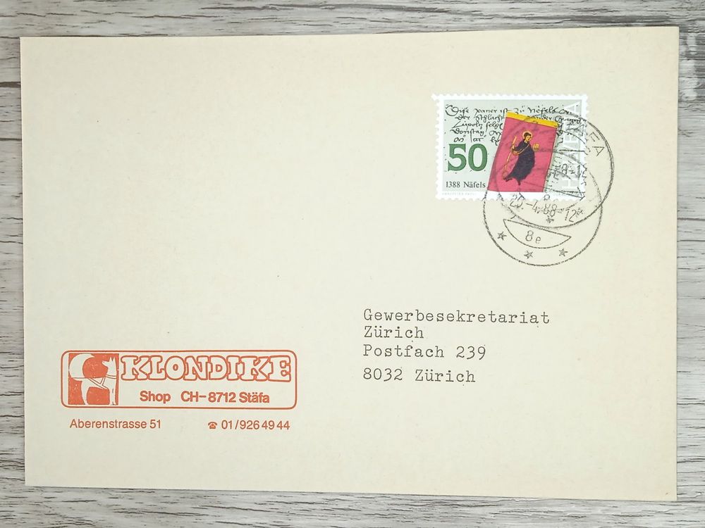 TR17 Enveloppe + Timbre Suisse 1988 (Gebraucht) in Cousset für CHF 0.6 – mit Lieferung auf ...