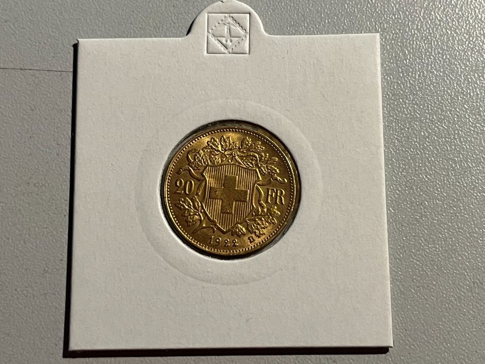 20 Fr. 1922 Vreneli Top Stgl Gold (Neu (gemäss Beschreibung)) in Arch für CHF 595 – mit ...