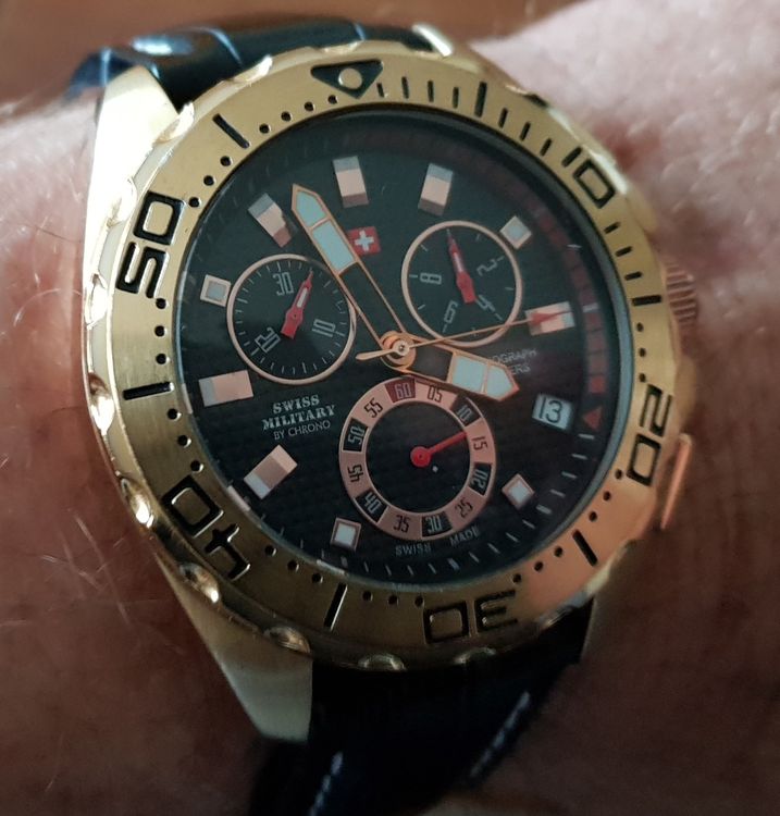 Edel Swiss Militäry 45mm Cronograph Gold/Schwarz 100Meter | Kaufen auf Ricardo