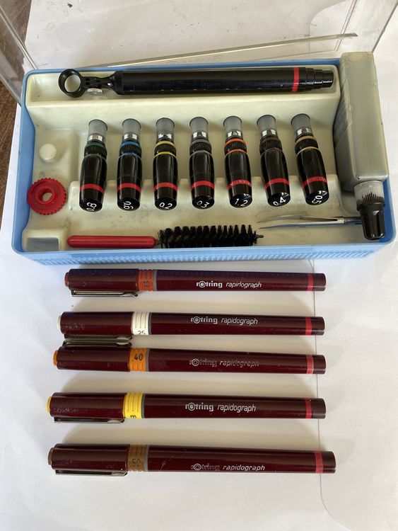 Rotring Rapidograph Tuschestifte Set + Vario Script (Gebraucht) in ...
